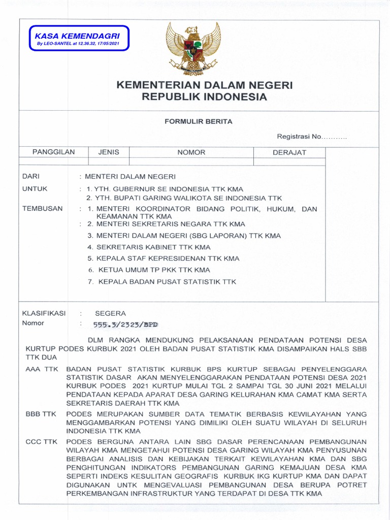 555.3 2323 BPD Pendataan Potensi Desa (PODES) 2021 | PDF