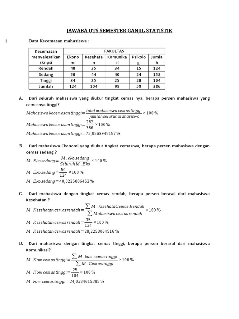 JAWABA UTS SEMESTER GANJIL STATISTIK - Dimas Adi WIjaya 20200201024 | PDF | Metode & Bahan Ajar