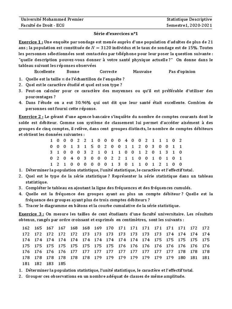 TD StatDesc Serie1 Dec2020 | PDF | Sondage d'opinion | Statistiques