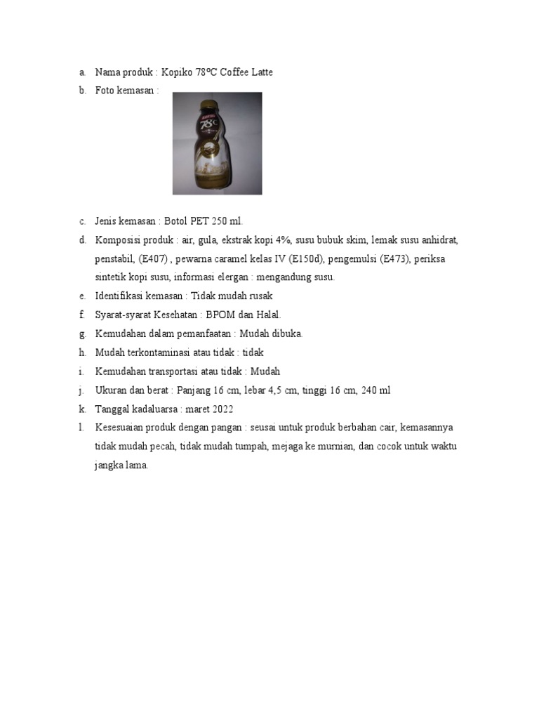 Kopiko 78℃ Coffee Latte: Info Penting | PDF