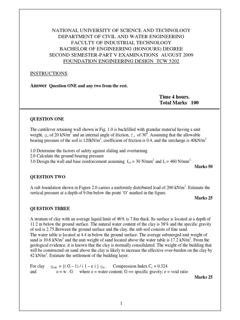 Foundation Engineering Exam Questions | PDF | Soil Mechanics | Nature