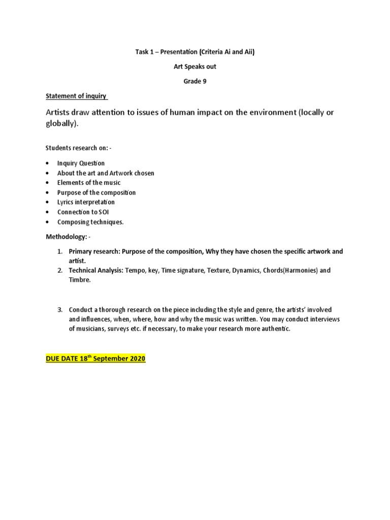 Grade 9 Art Presentation Criteria | PDF | Understanding | Human Nature