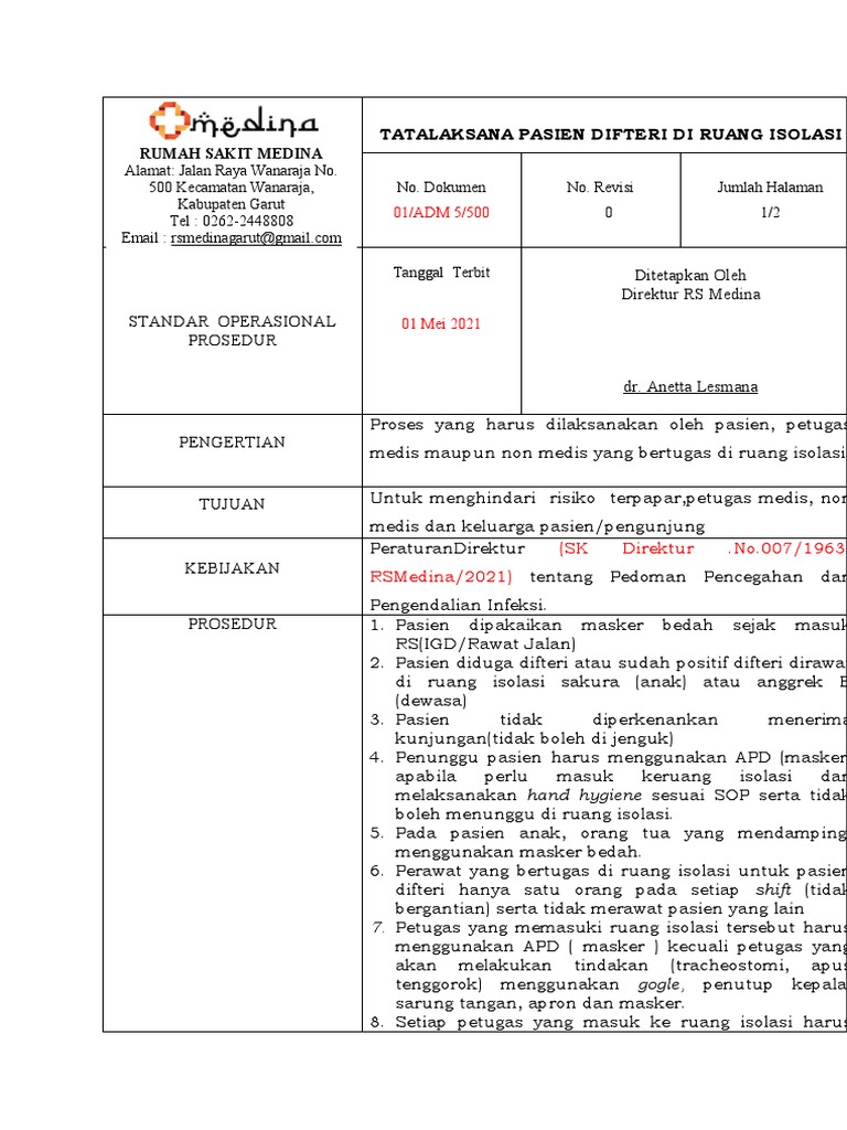 Spo 28 Tatalaksana Pasien Difteri Di Ruang Isolasi | PDF