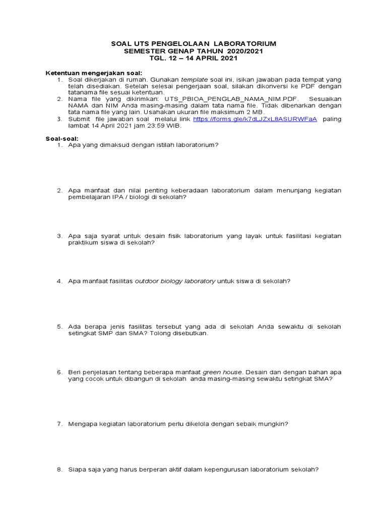 Uts Pbioa Penglab Nama Nim | PDF