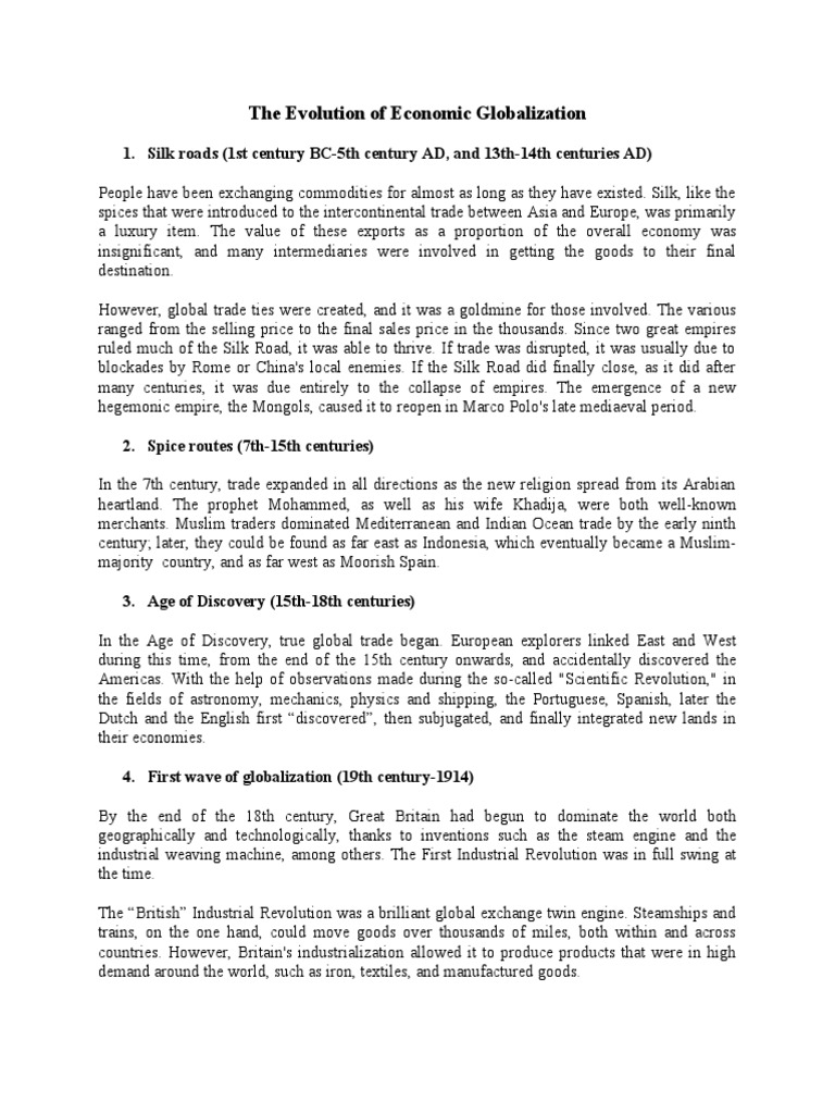 The Evolution of Economic Globalization | PDF | Silk Road | Trade
