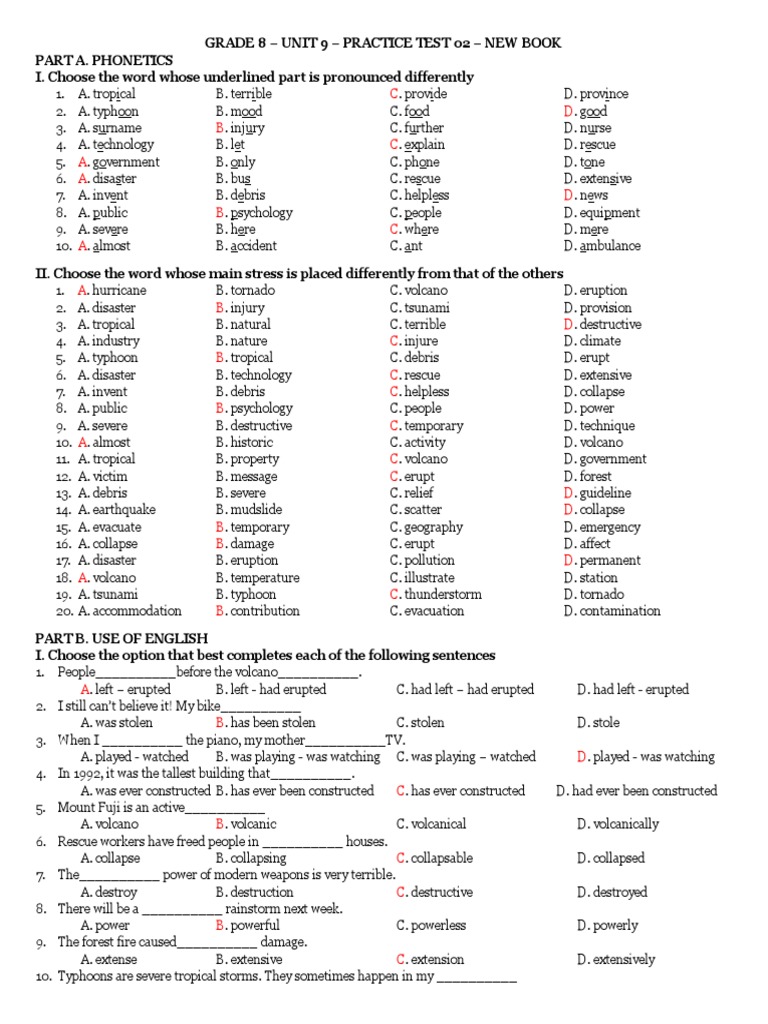 Grade 8 Unit 9 Practice Test | PDF | Natural Disasters | Drought