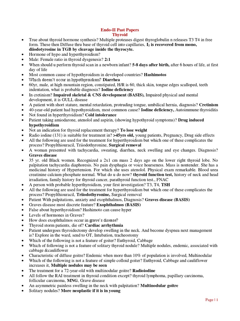 Endocrinology-II Past Papers 3rd Year-1 | PDF | Thyroid | Hyperthyroidism