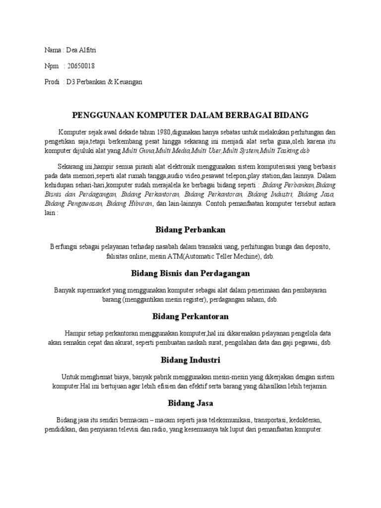 Praktek1 - Dea Alfitri - D3 PERBANKAN | PDF | Komputer