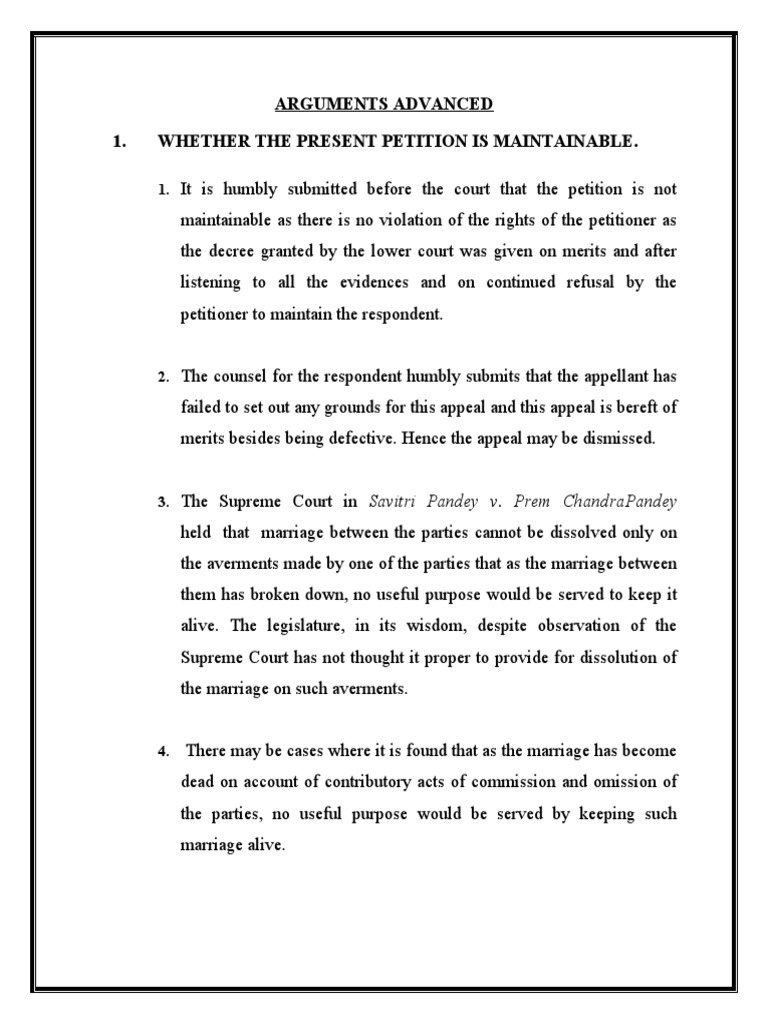 Arguments Advanced - Respondent | PDF | Appeal | Divorce