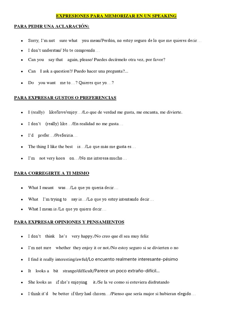 Expresiones Speaking | PDF | Entretenimiento (general)