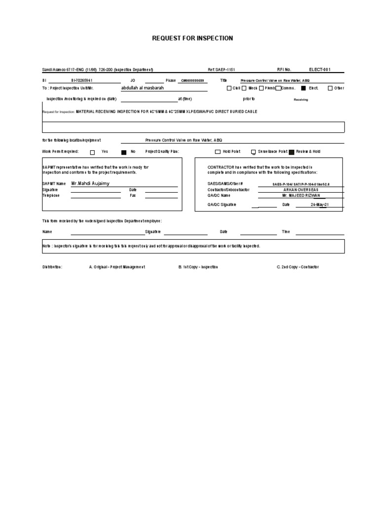 RFI Aramco Electrical | PDF | Equipment