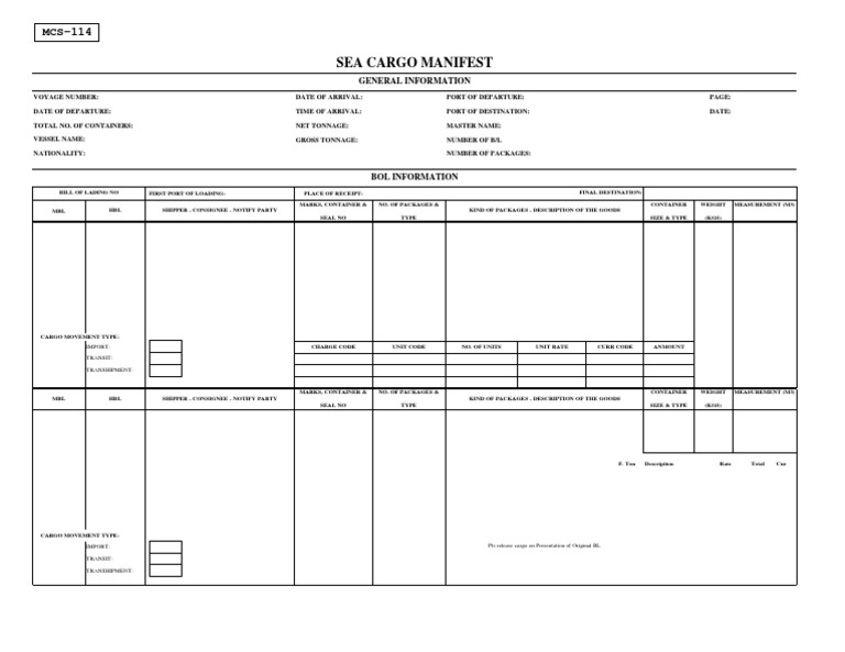 Shipping Manifest Template