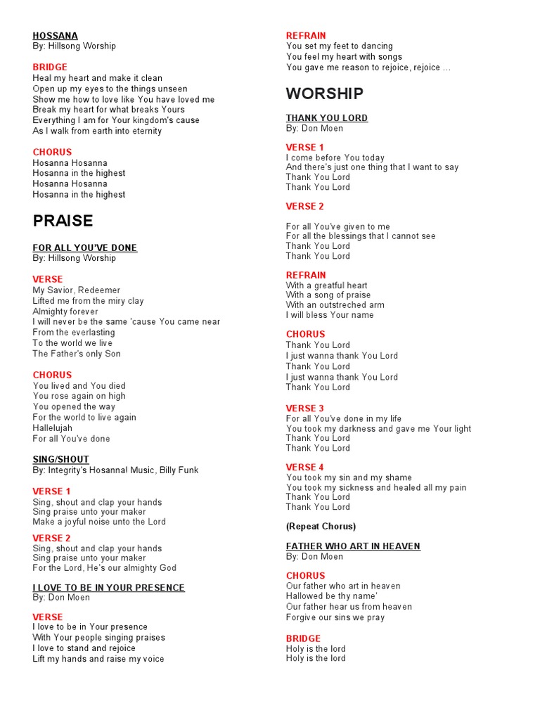 Sample of Praise and Worship Line-Up | PDF | Lord's Prayer | Worship