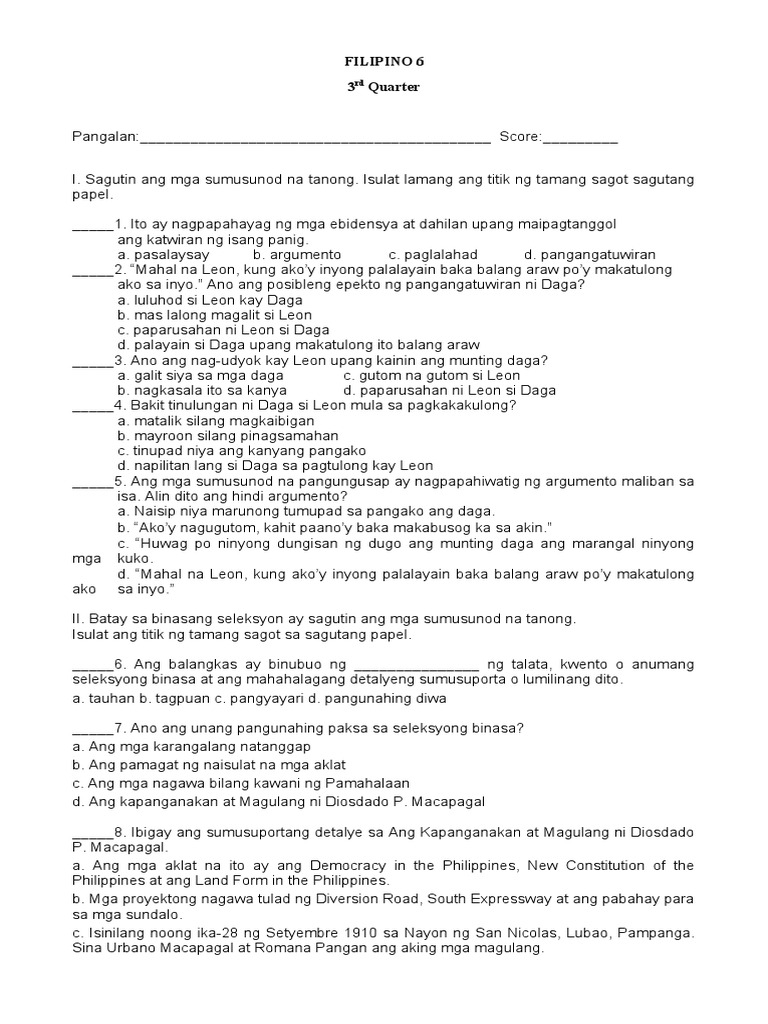 FILIPINO 6 3rd Quarter | PDF