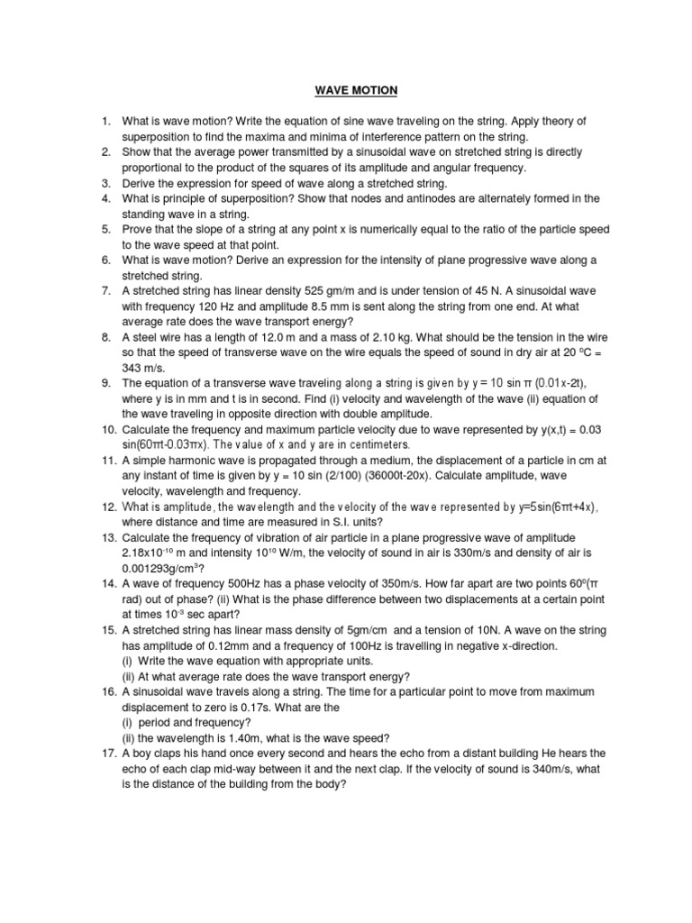 Chapter 2 - Wave Motion (Questions) | PDF | Wavelength | Waves