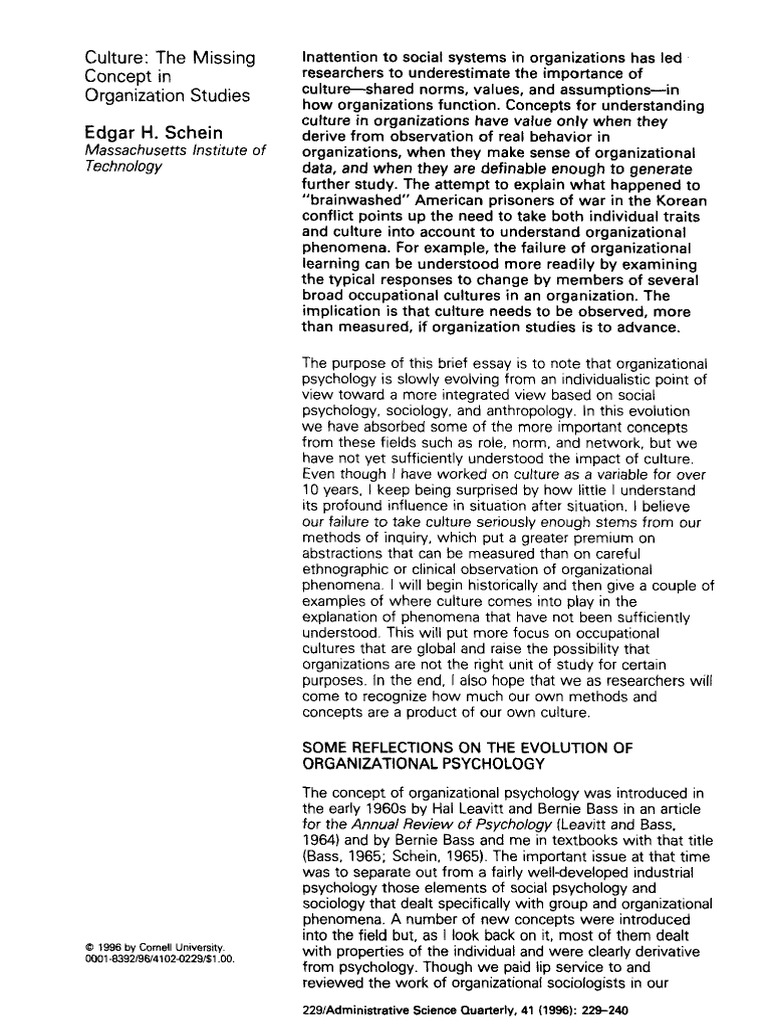Edgar H. Schein: Culture: The Missing Concept in Organization Studies ...