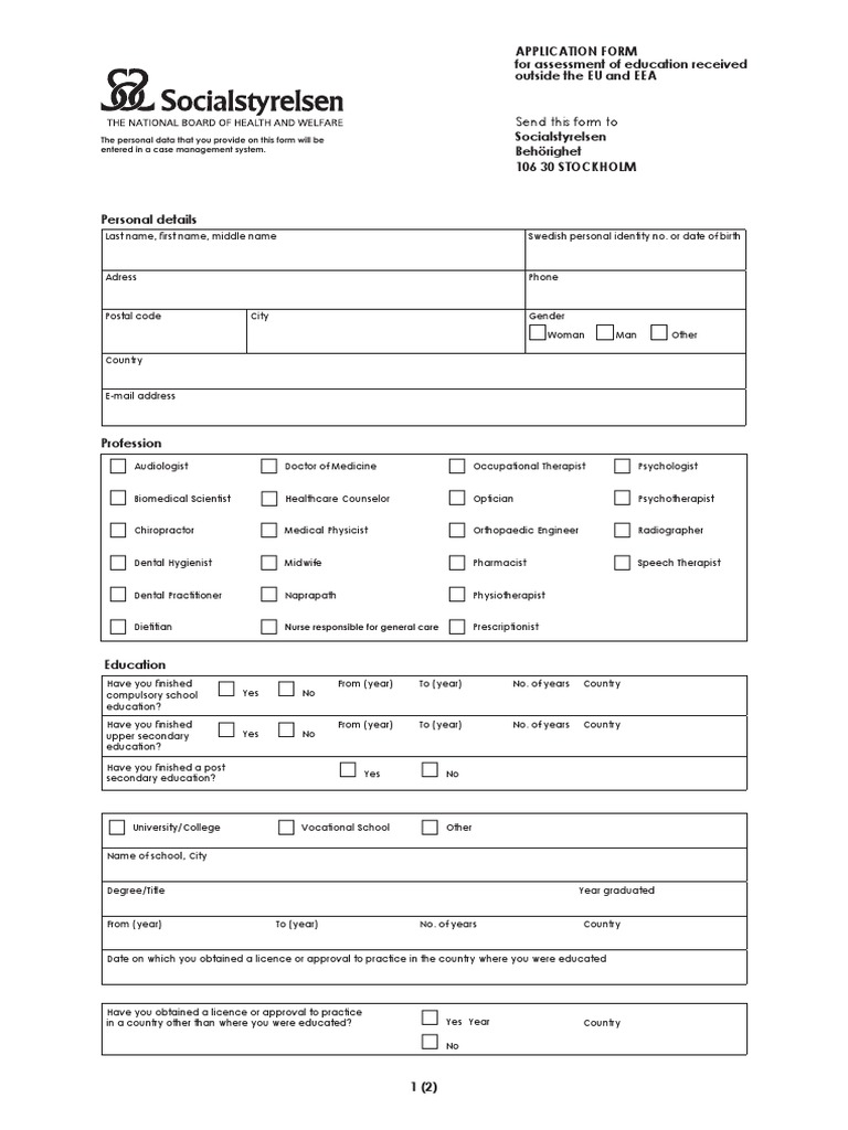 Blankett Application Form For Assessment of Education Received Outside ...