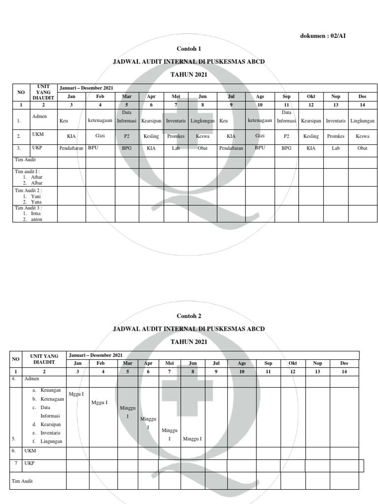 Jadwal Audit Internal Puskesmas 2021 | PDF