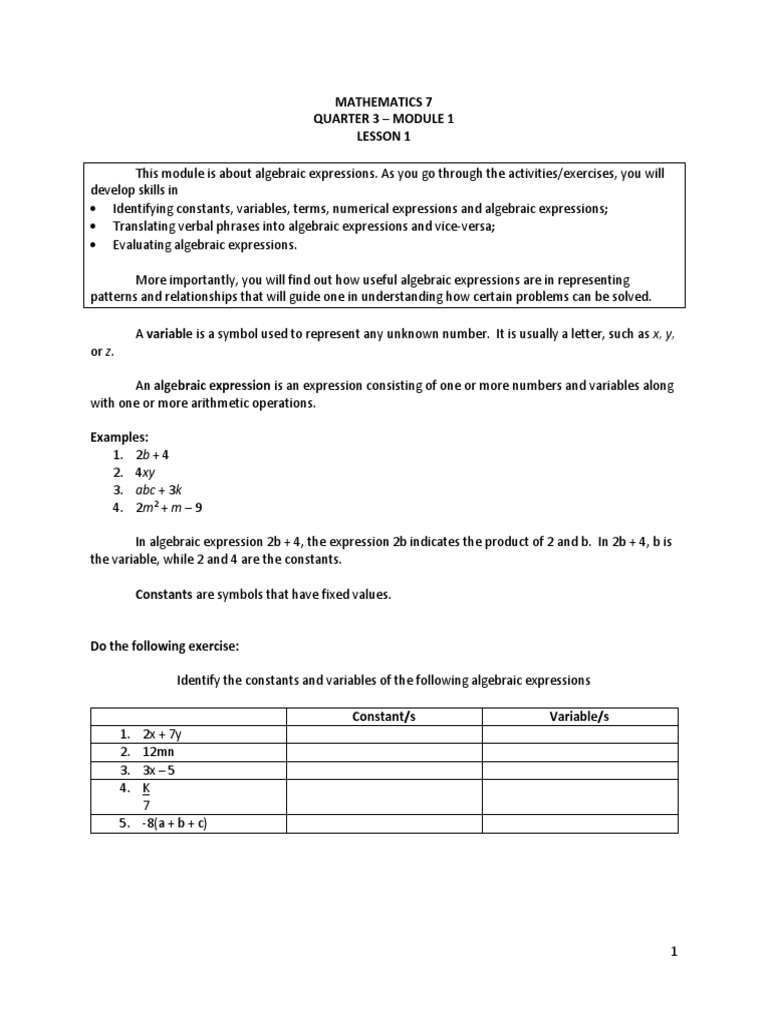 Mathematics 7 Quarter 3 - Module 1 Lesson 1 | Download Free PDF ...