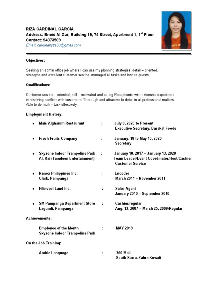 Riza Garcia CV | PDF | Employment | Business