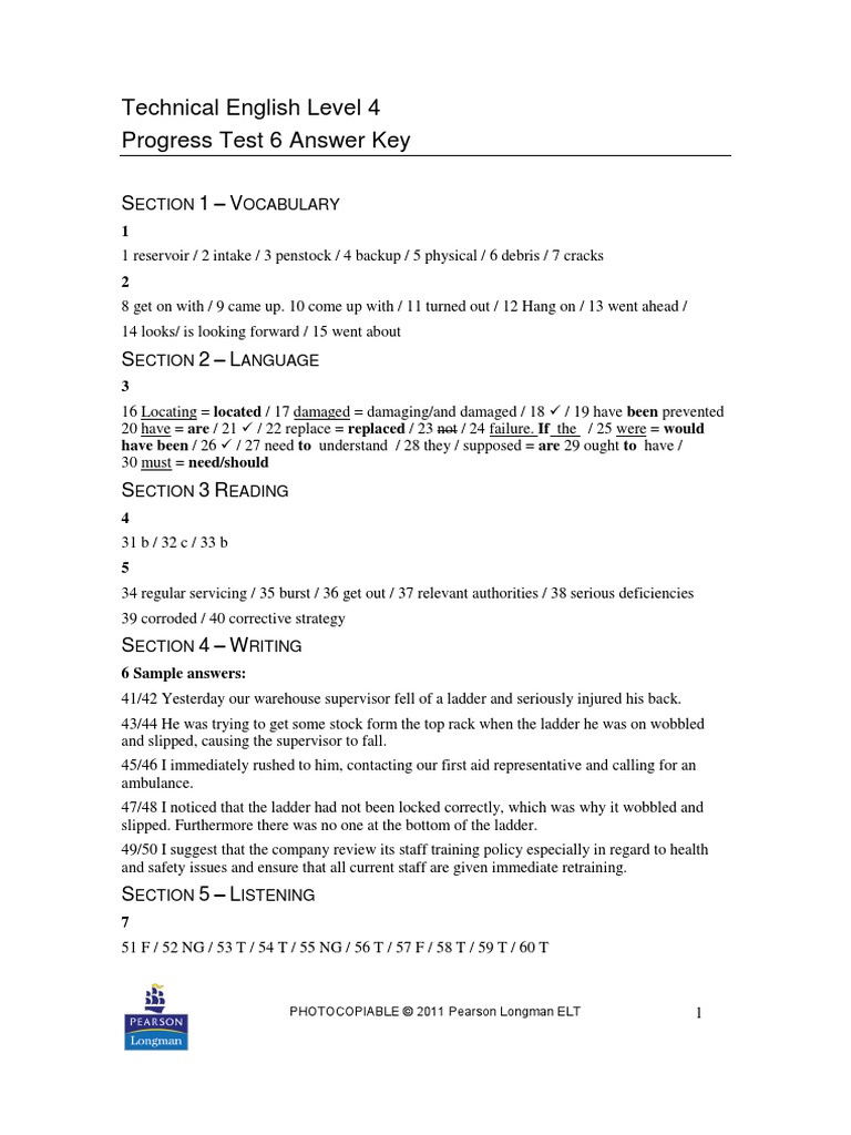 Technical English 4, Progress Test Answers | PDF