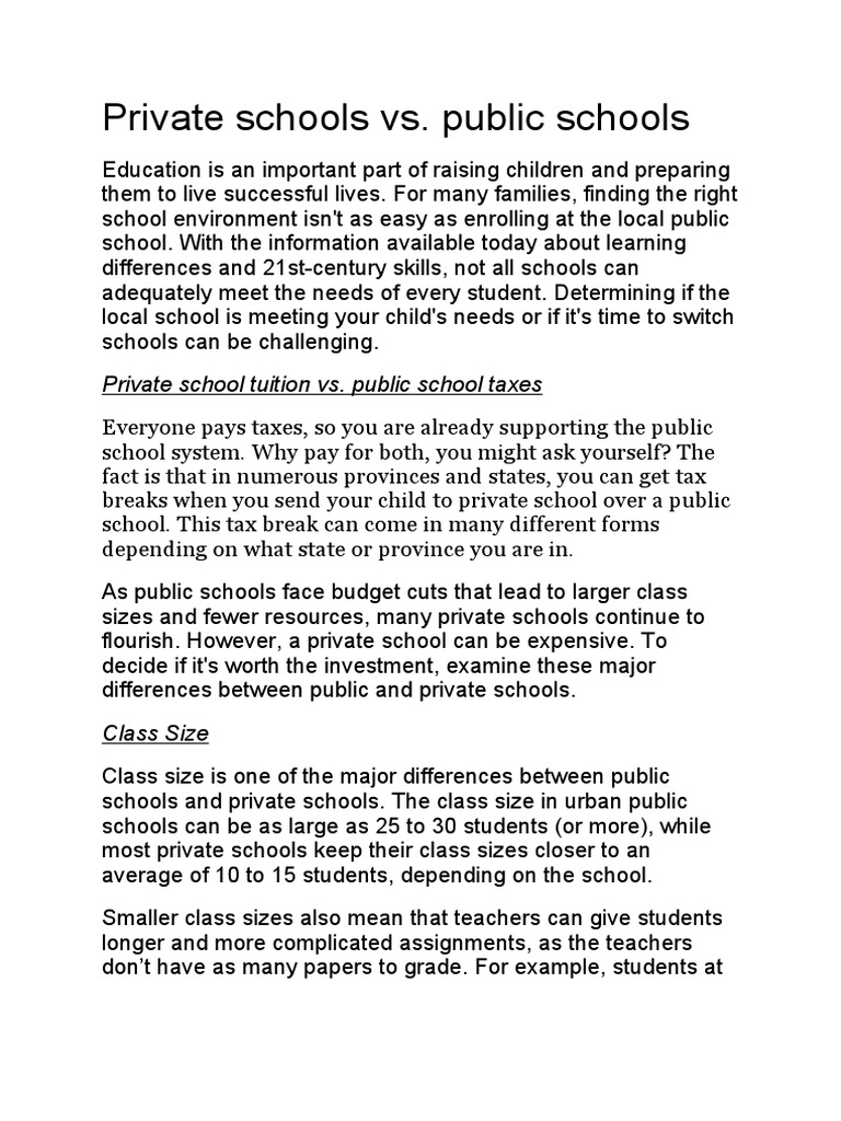 Private vs. Public School Comparison | PDF | Schools | University And ...
