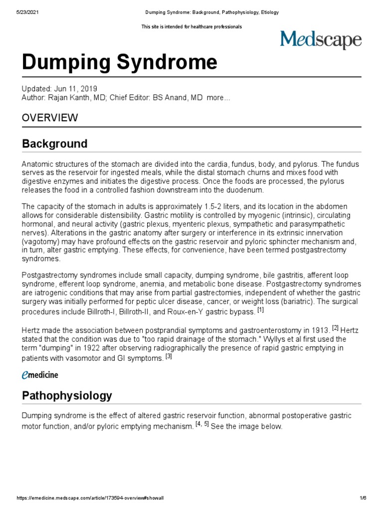 Dumping Syndrome Background and Pathophysiology | PDF | Stomach ...
