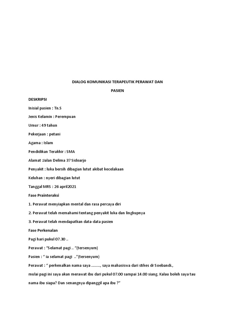 Dialog Komunikasi Terapeutik Perawat Dan Pasien Deskripsi | PDF
