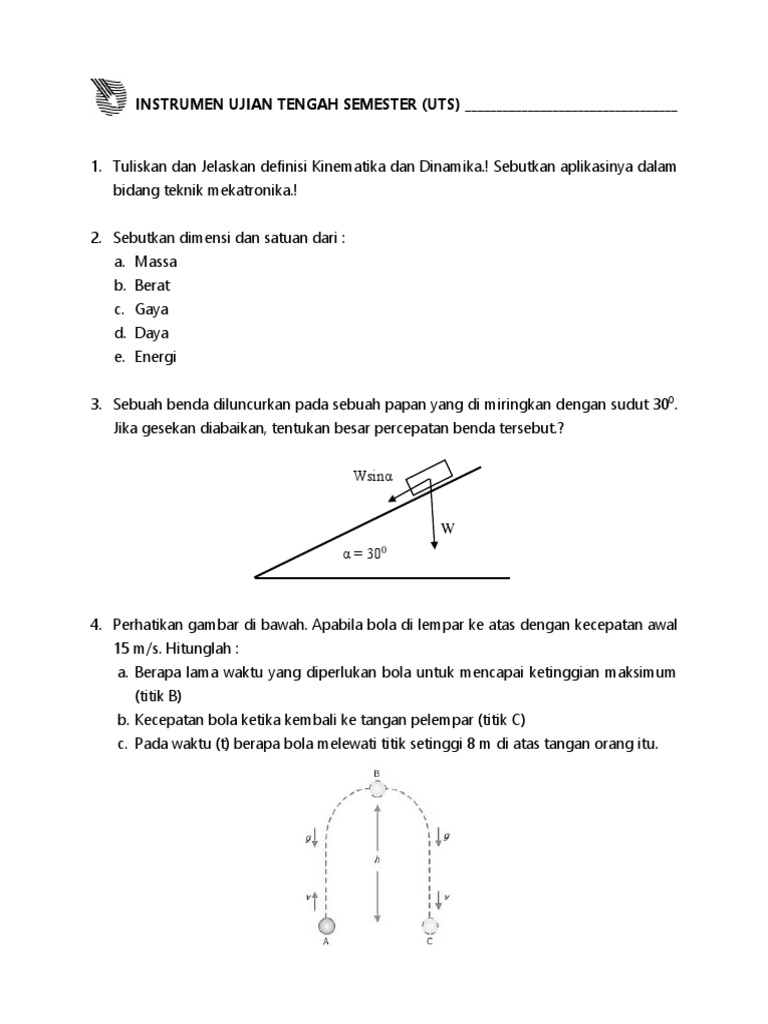 Soal Uts - Kinematika Dan Dinamika | PDF