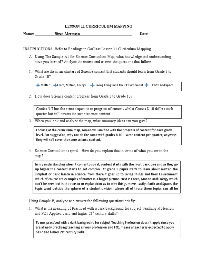 Activity Sheet Lesson 11 Curriculum Mapping | PDF | Curriculum | Science
