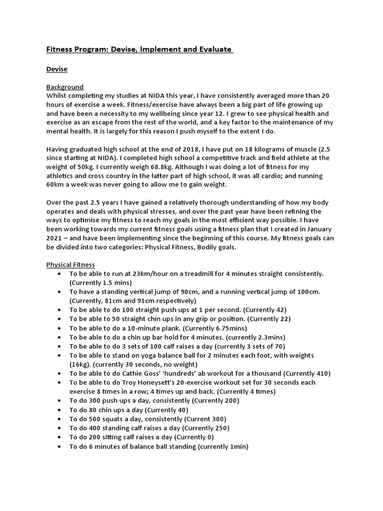 Fitness Program: Devise, Implement and Evaluate | PDF | Physical ...