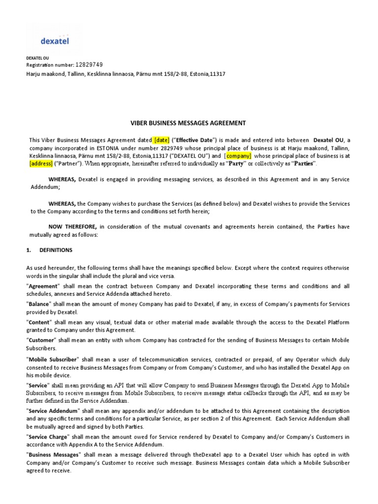 Business Messages Agreement - Template Updated - 07 - 2020 | PDF ...