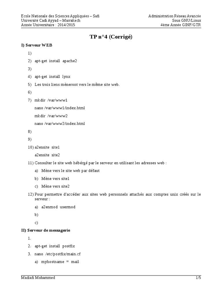TP4 - Corrigé Linux | PDF | Serveur (Informatique) | Unix
