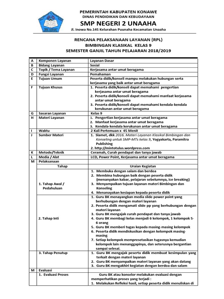 54 - Butir 34 - Dokumen Program Layanan BK Dalam Bidang Pengembangan Pribadi, Sosial, Akademik ...