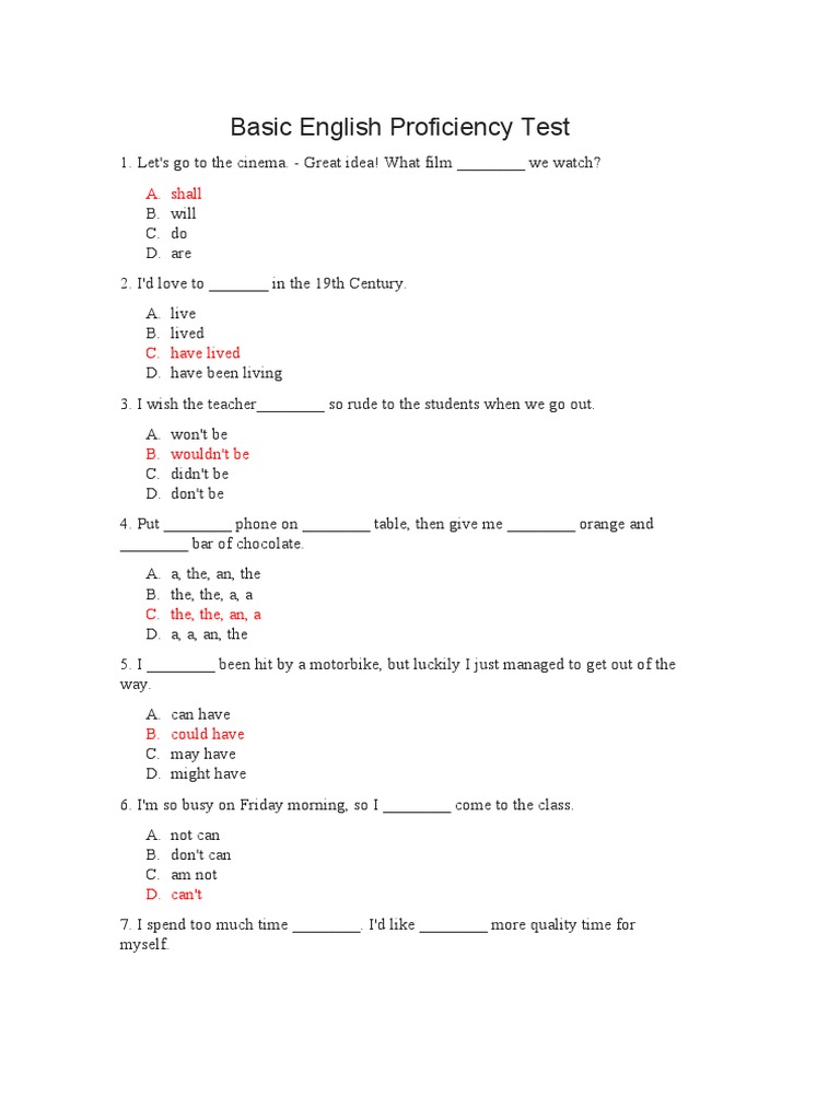 Basic English Proficiency Test | PDF