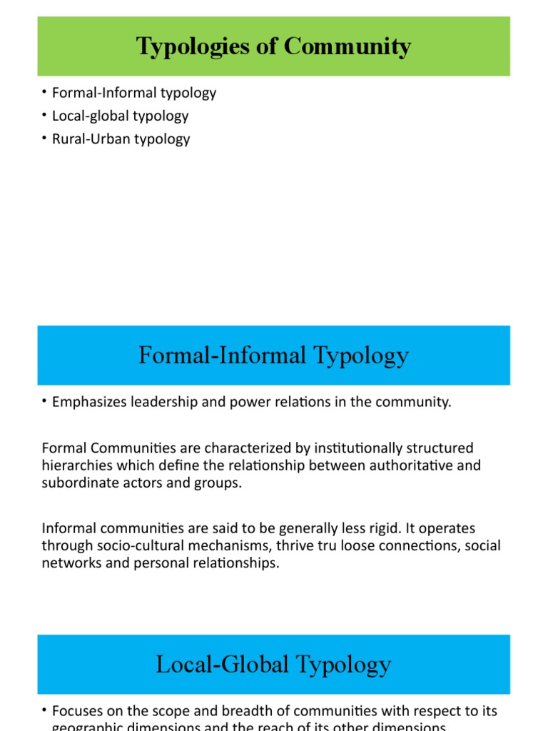 Typologies of Community: - Formal-Informal Typology - Local-Global ...