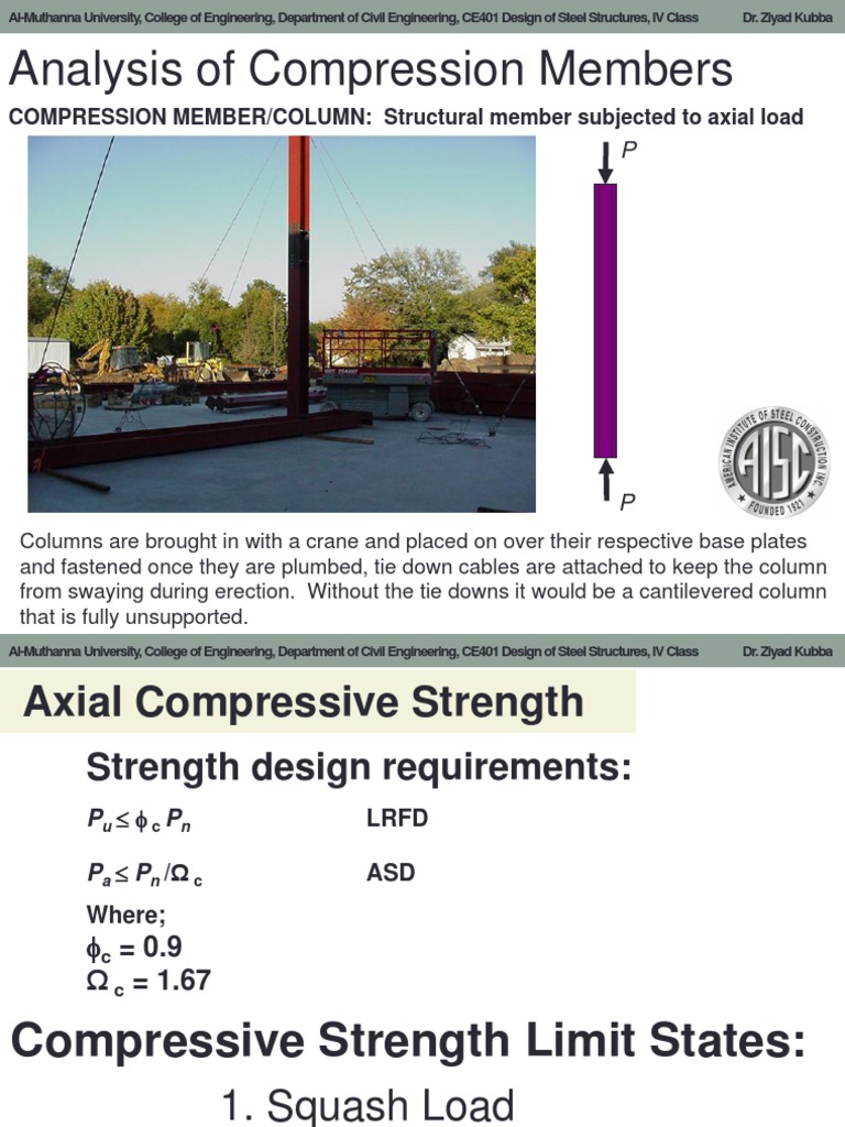 Analysis of Compression Members: COMPRESSION MEMBER/COLUMN: Structural Member Subjected To Axial ...