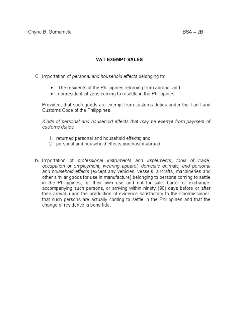 Vat Exempt Sales CD Gumamela | PDF