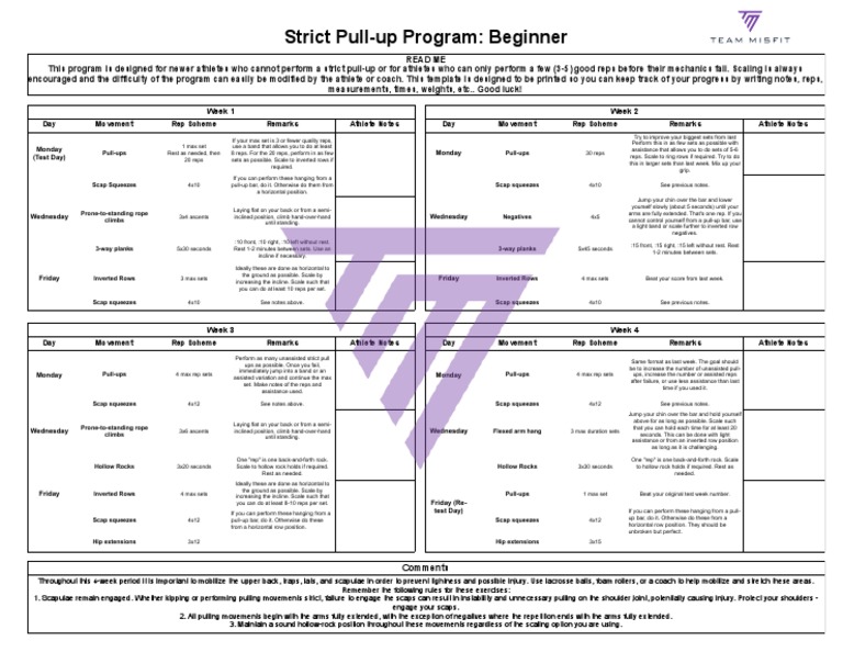 Strict Pull Up Program Beginner | PDF | Recreation | Sports