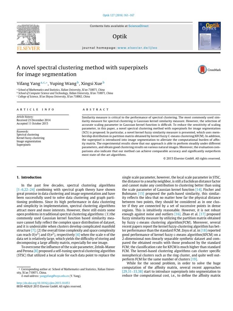 A Novel Spectral Clustering Method With Superpixels For Image Segmentation Pdf Cluster