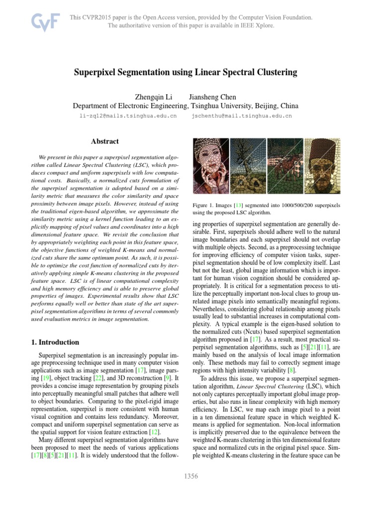 Superpixel Segmentation Using Linear Spectral Clustering | PDF | Image Segmentation | Cluster ...