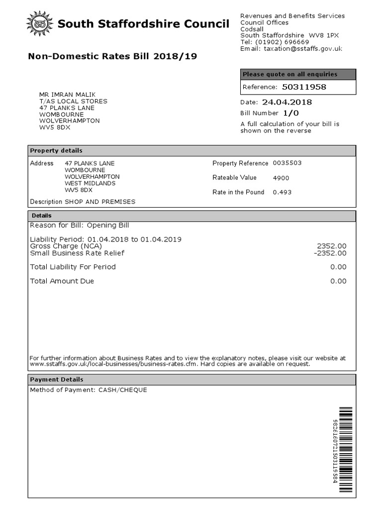 Non-Domestic Rates Bill 2018/19: Please Quote On All Enquiries | PDF ...