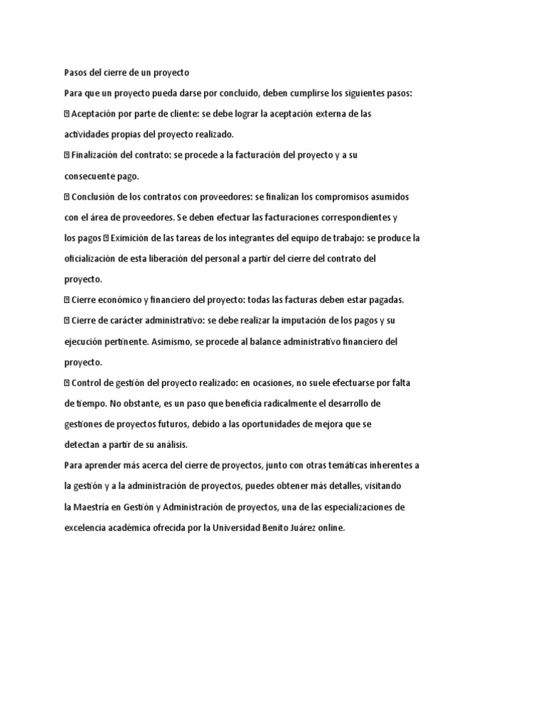 Pasos Del Cierre de Un Proyecto | PDF