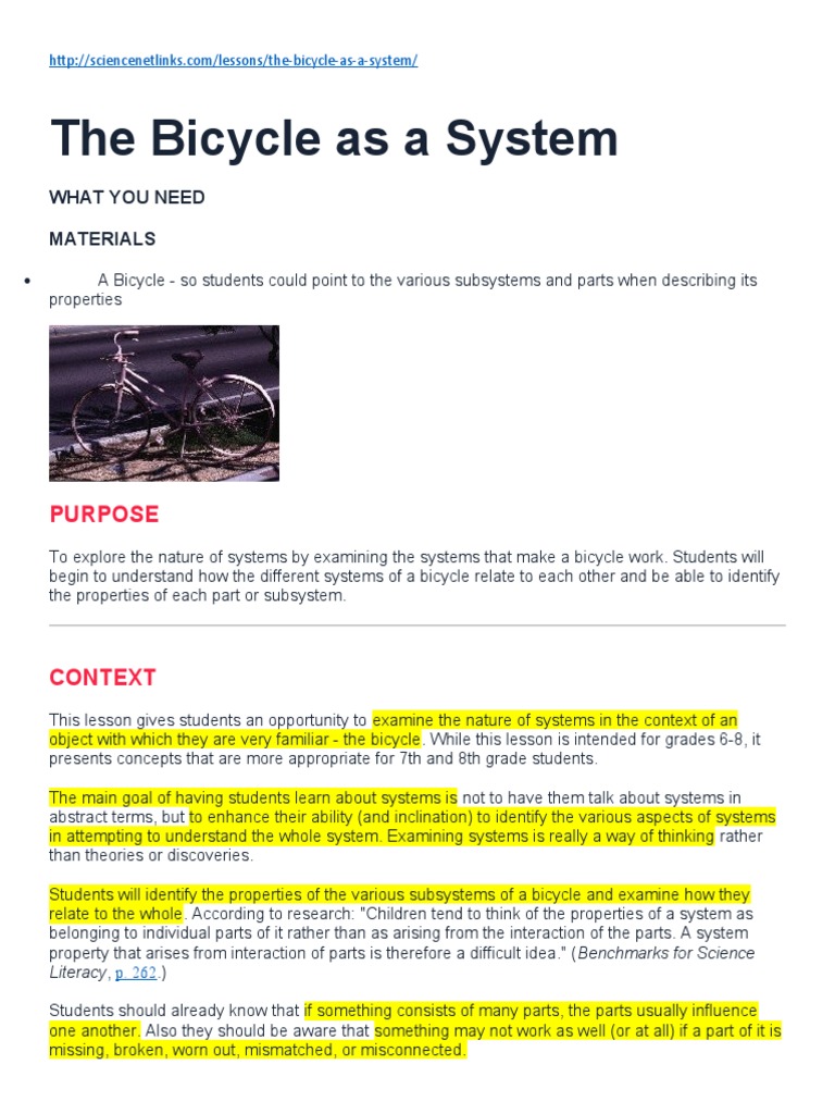 Understanding Bicycle Systems and Subsystems | PDF | Science ...