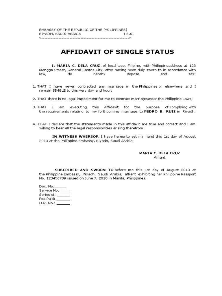 Affidavit of Single Status | PDF