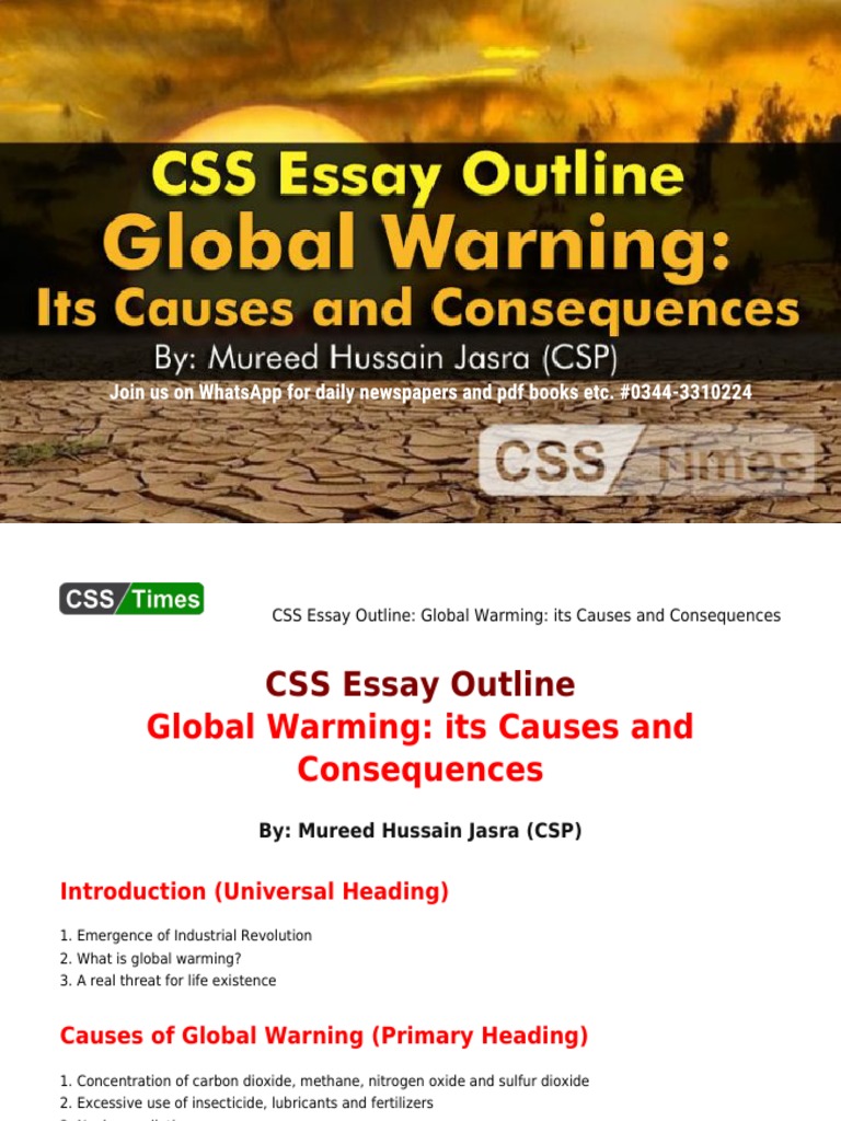 CSS Essay Outline - Global Warming - Its Causes and Consequences | PDF