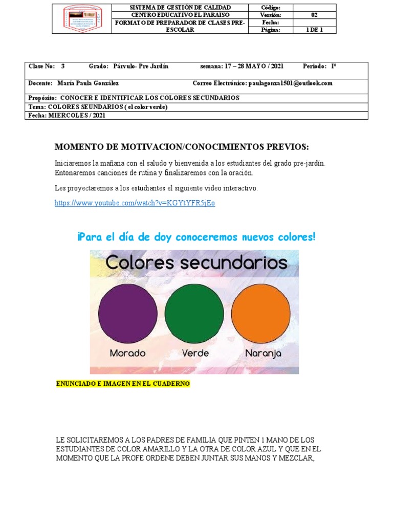 Actividades sobre Colores Secundarios | PDF | Verde | Color