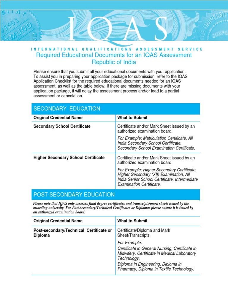 India Required Educational Documents Iqas | PDF | Diploma | Academic Degree