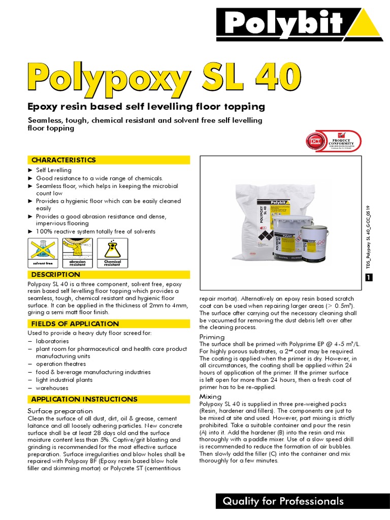 Polypoxy SL 40: Epoxy Resin Based Self Levelling Floor Topping | PDF ...