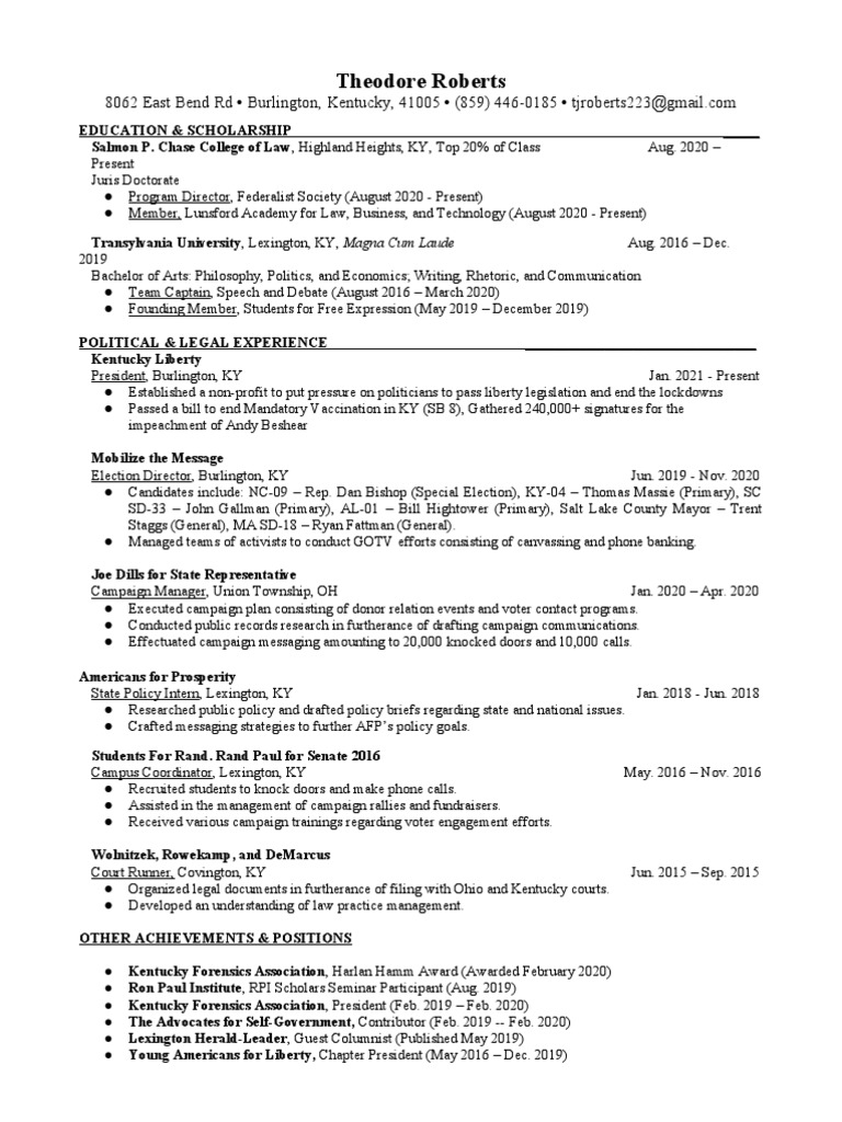 Roberts TJ Resume Mar 2021 | PDF | Politics Of The United States ...